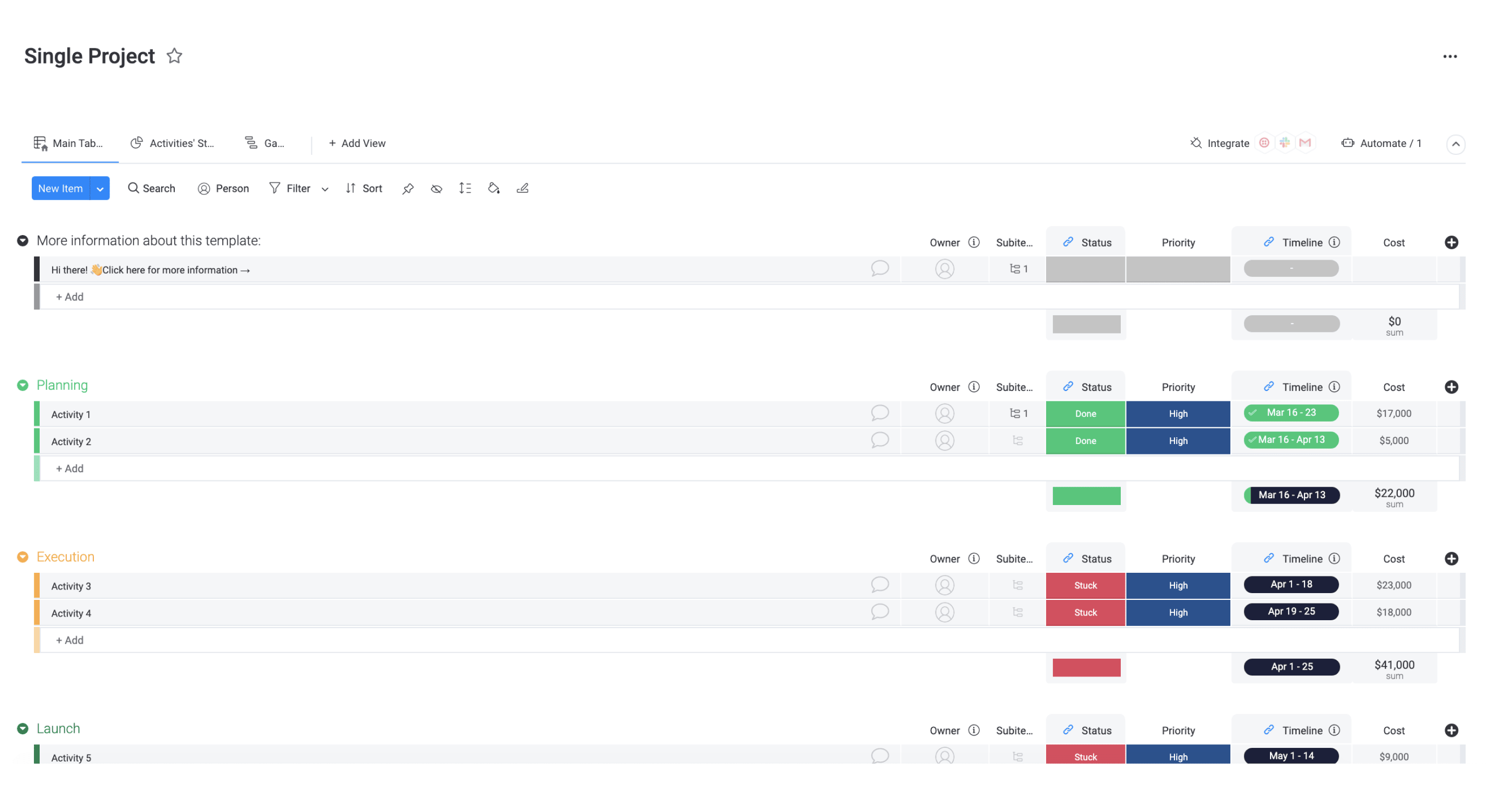 Single Project template | monday.com